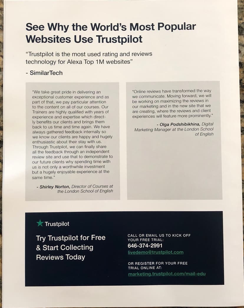 TrustPilot Direct Mail Brochure Style Flyer | SwipeFile