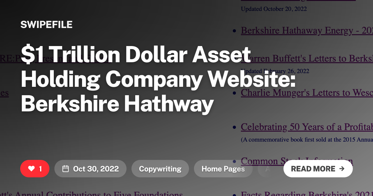 $1 Trillion Dollar Asset Holding Company Website: Berkshire Hathway ...