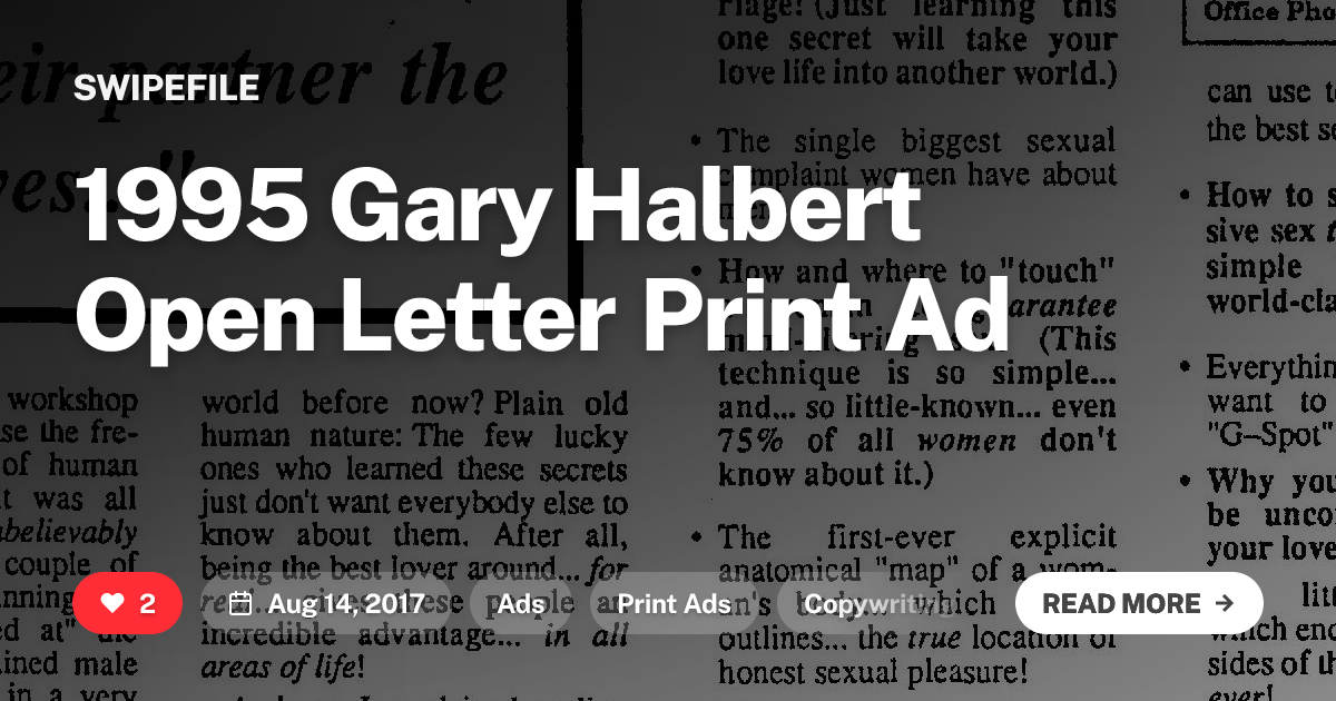 1995 Gary Halbert Open Letter Print Ad | SwipeFile