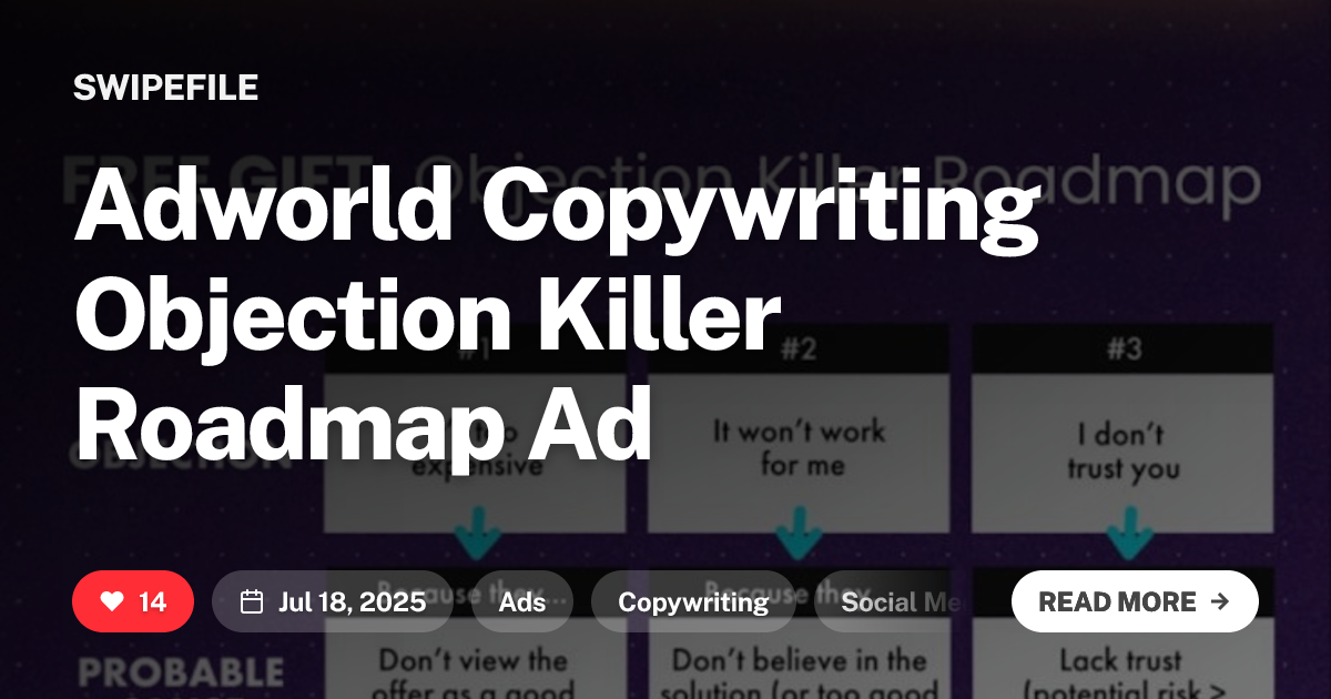 Adworld Copywriting Objection Killer Roadmap Ad | SwipeFile