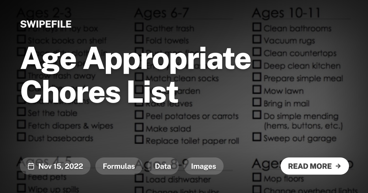 Age Appropriate Chores List | SwipeFile