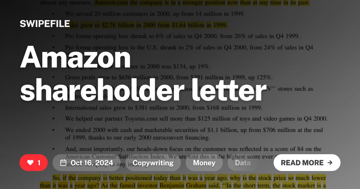 Amazon shareholder letter | SwipeFile