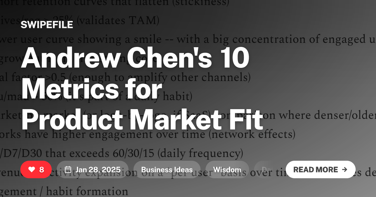 Andrew Chen's 10 Metrics for Product Market Fit | SwipeFile