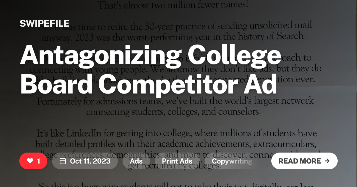 Antagonizing College Board Competitor Ad | SwipeFile