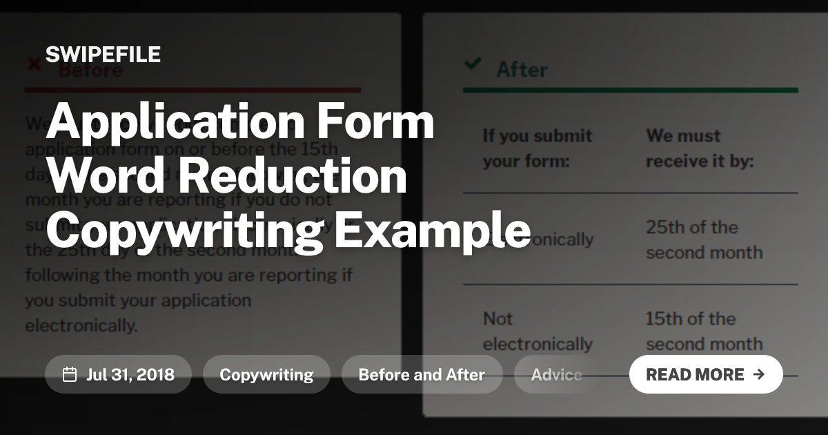 Application Form Word Reduction Copywriting Example | SwipeFile