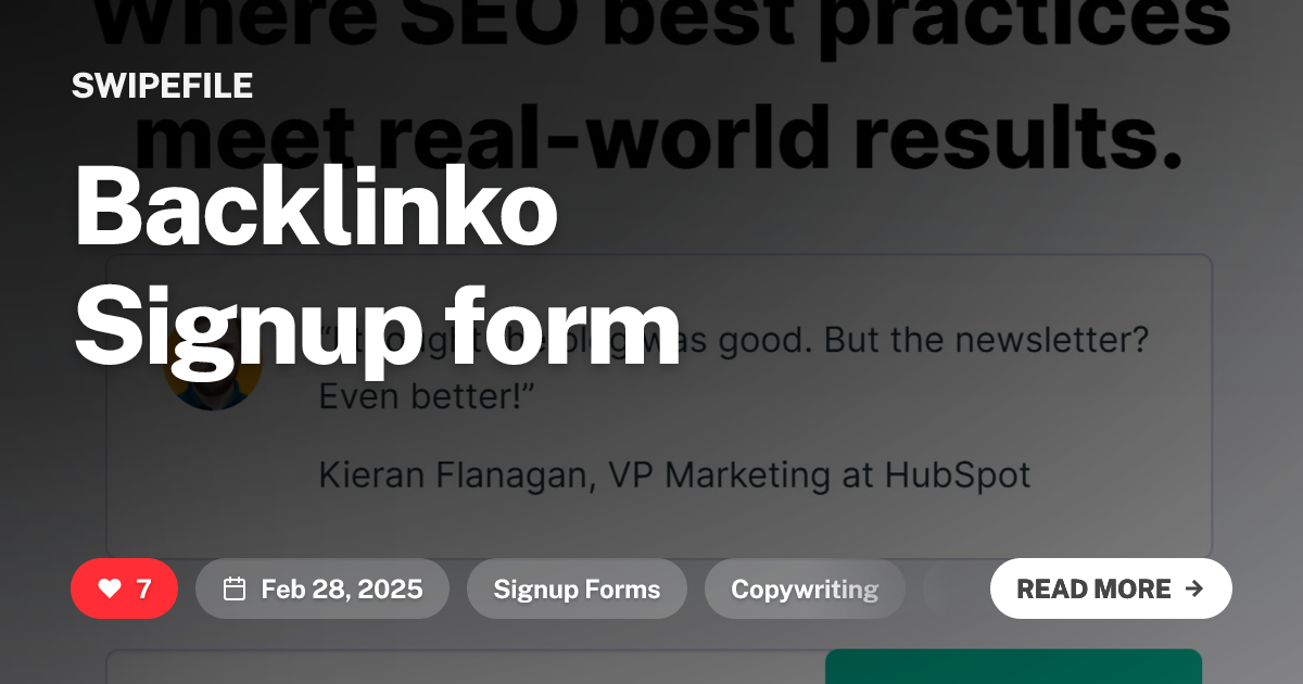 Backlinko Signup form | SwipeFile