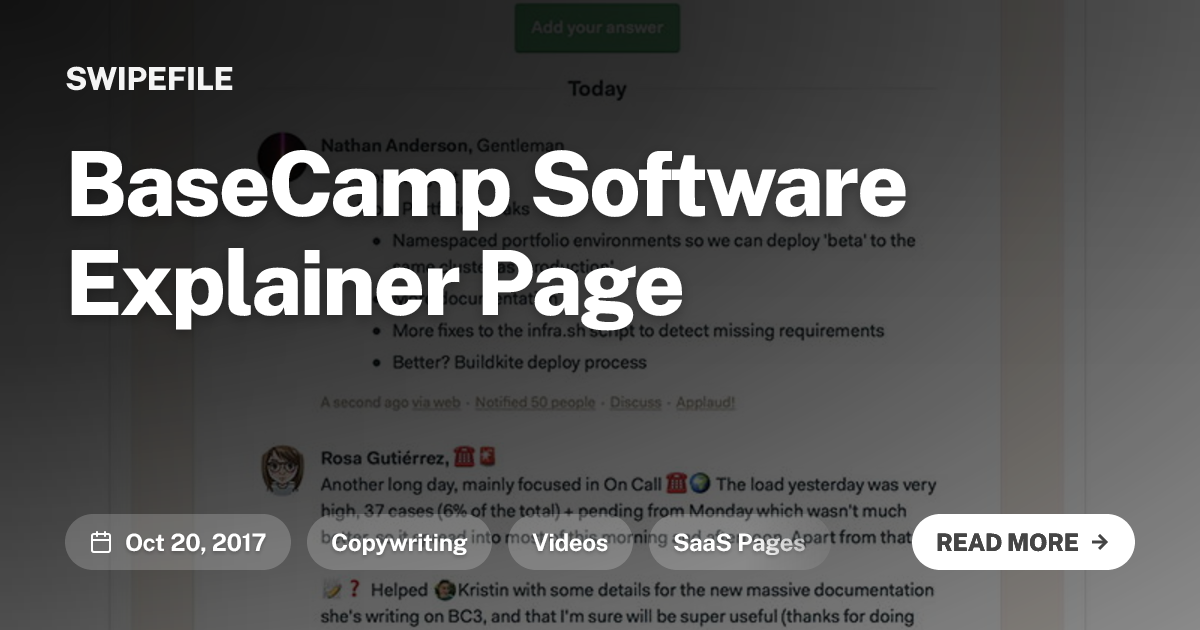 BaseCamp Software Explainer Page | SwipeFile