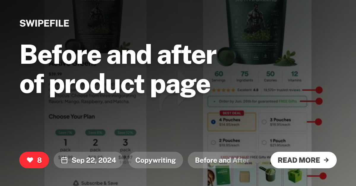 Before and after of product page | SwipeFile