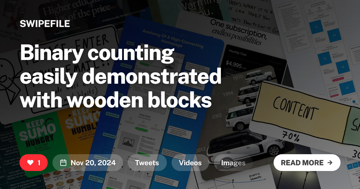 Binary counting easily demonstrated with wooden blocks | SwipeFile