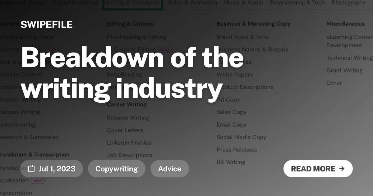 Breakdown of the writing industry | SwipeFile