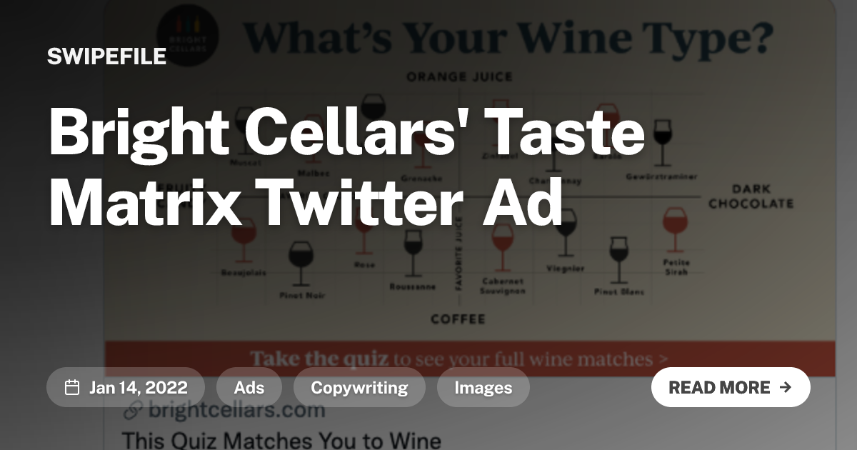Bright Cellars' Taste Matrix Twitter Ad | SwipeFile