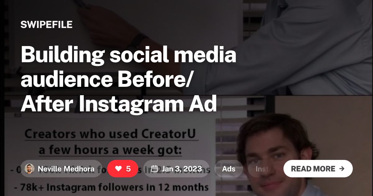 Building social media audience Before/After Instagram Ad | SwipeFile