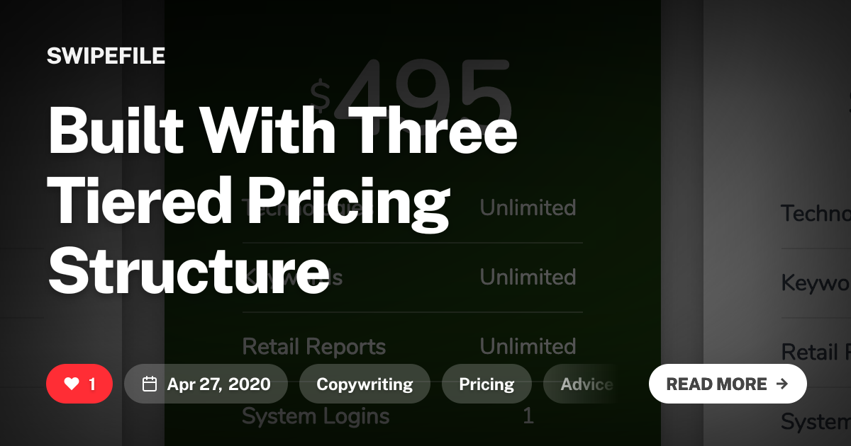Built With Three Tiered Pricing Structure | SwipeFile