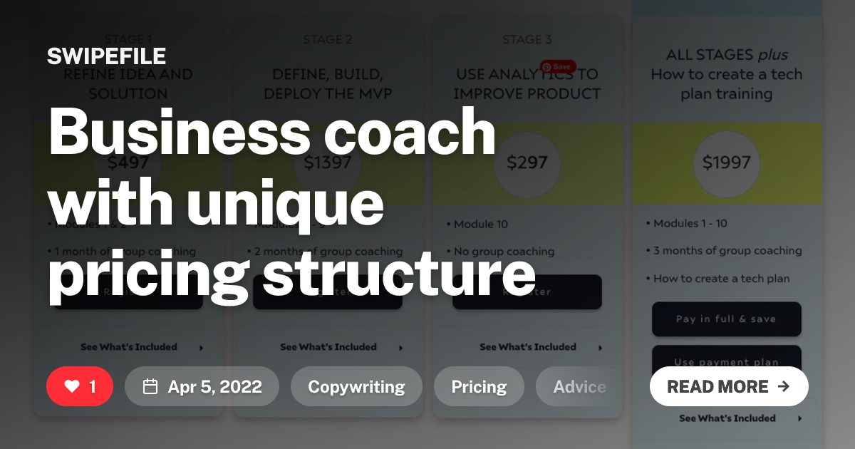 Business coach with unique pricing structure | SwipeFile