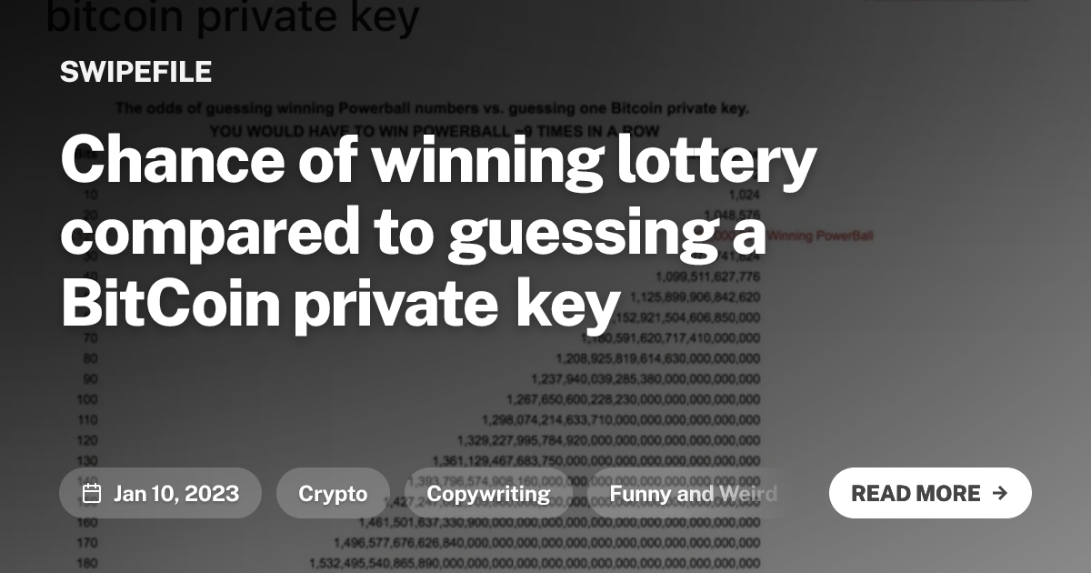 Chance of winning lottery compared to guessing a BitCoin private key ...
