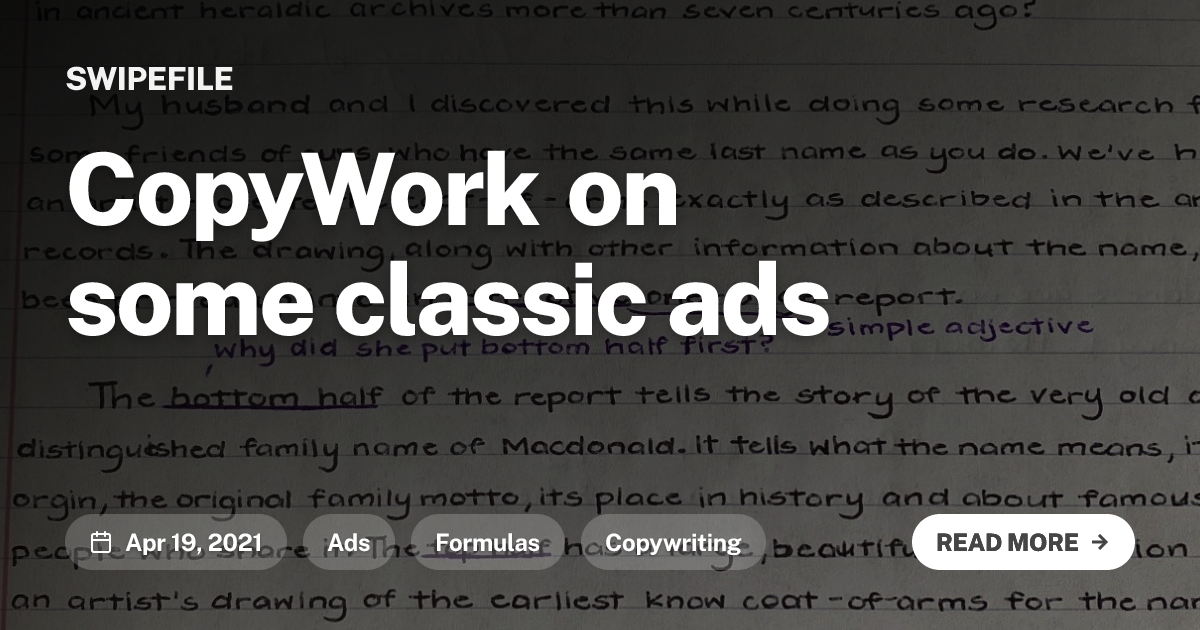 CopyWork on some classic ads | SwipeFile