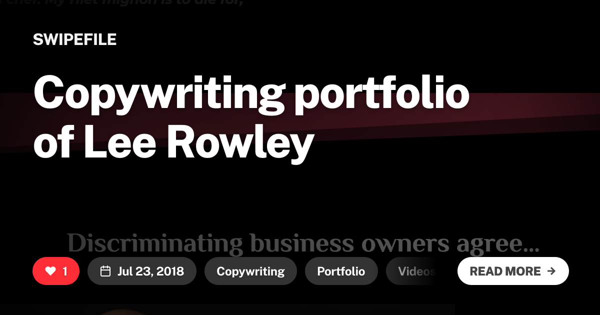 Copywriting portfolio of Lee Rowley | SwipeFile