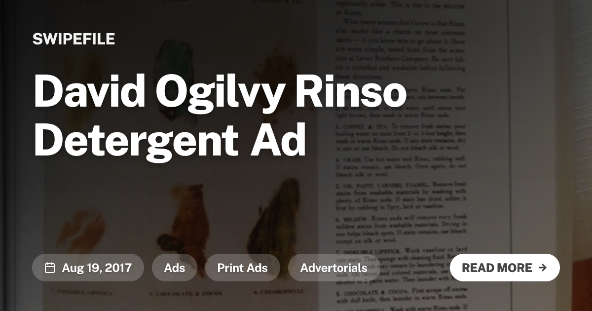 David Ogilvy Rinso Detergent Ad | SwipeFile