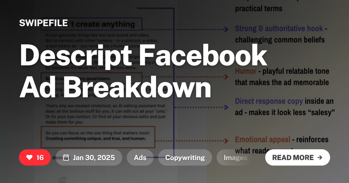 Descript Facebook Ad Breakdown | SwipeFile