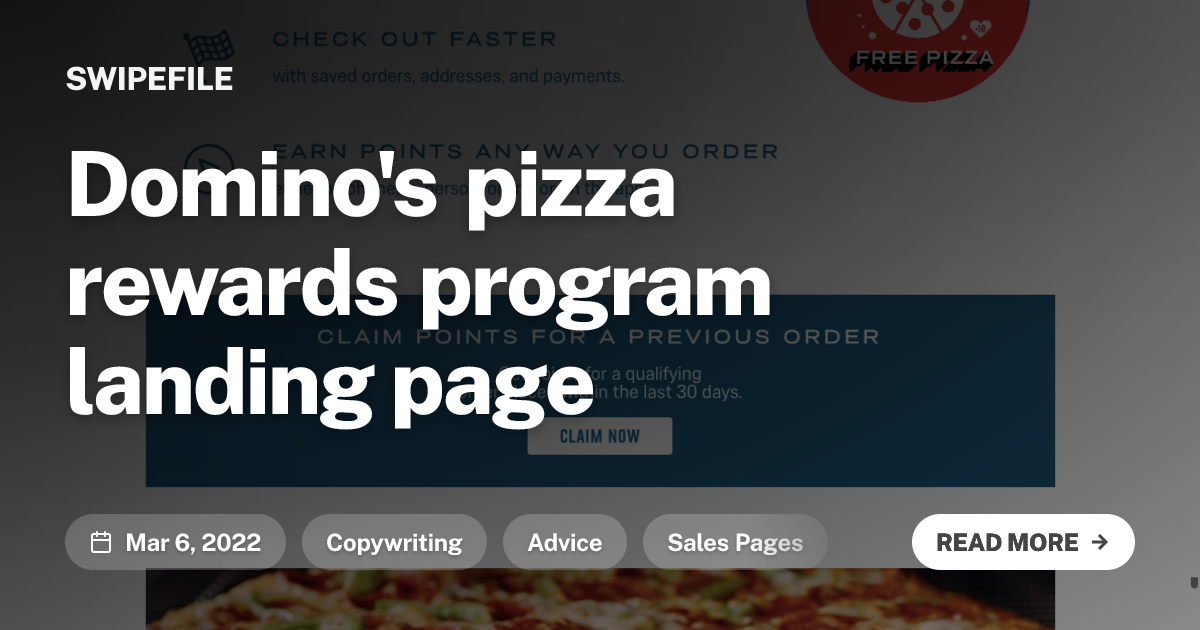 Domino's pizza rewards program landing page | SwipeFile