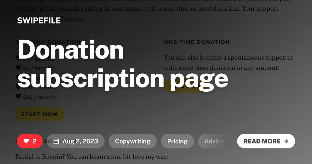 Donation subscription page | SwipeFile