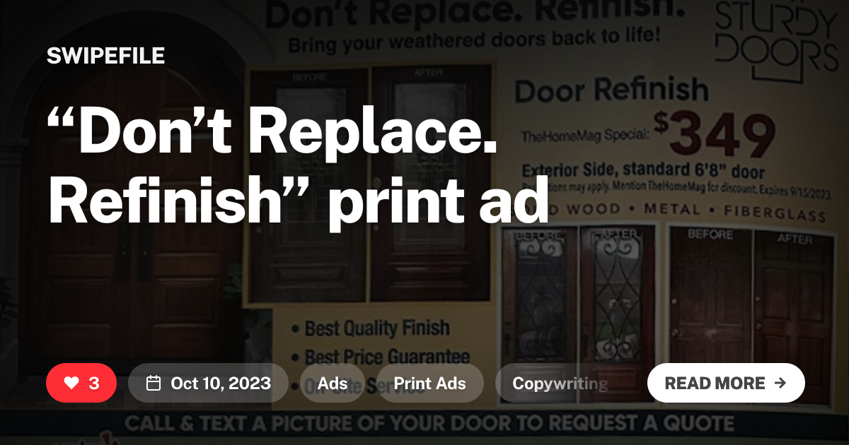 “Don’t Replace. Refinish” print ad | SwipeFile
