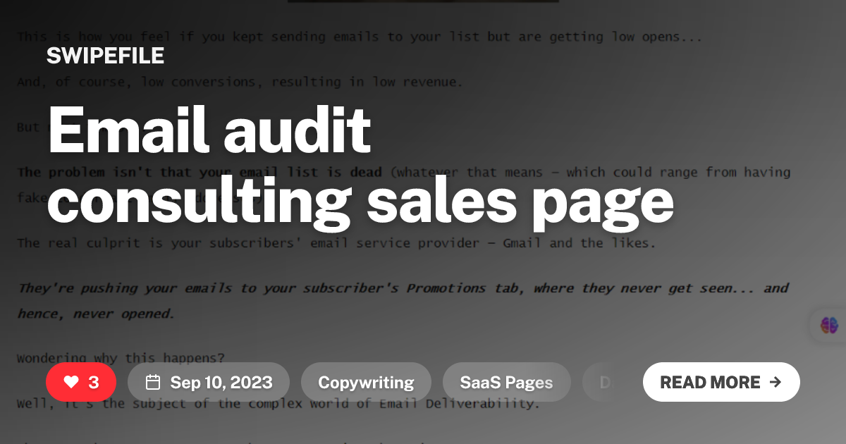 Email audit consulting sales page | SwipeFile