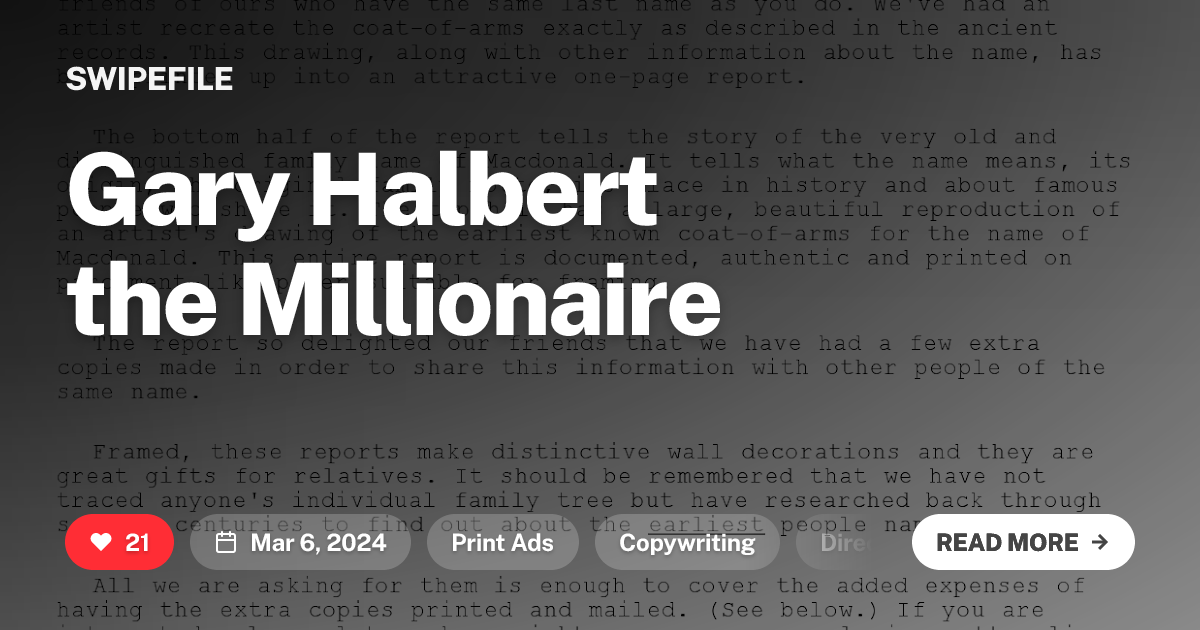 Gary Halbert the Millionaire | SwipeFile