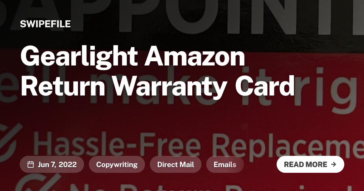 Gearlight Amazon Return Warranty Card | SwipeFile