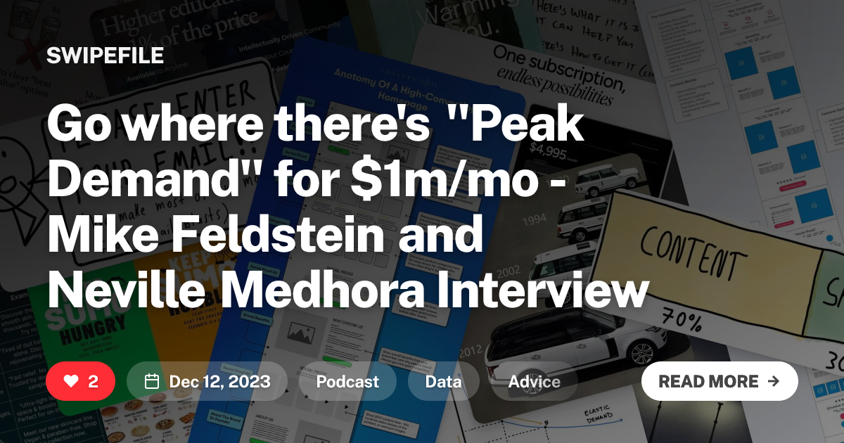 Go where there's "Peak Demand" for $1m/mo - Mike Feldstein and Neville ...
