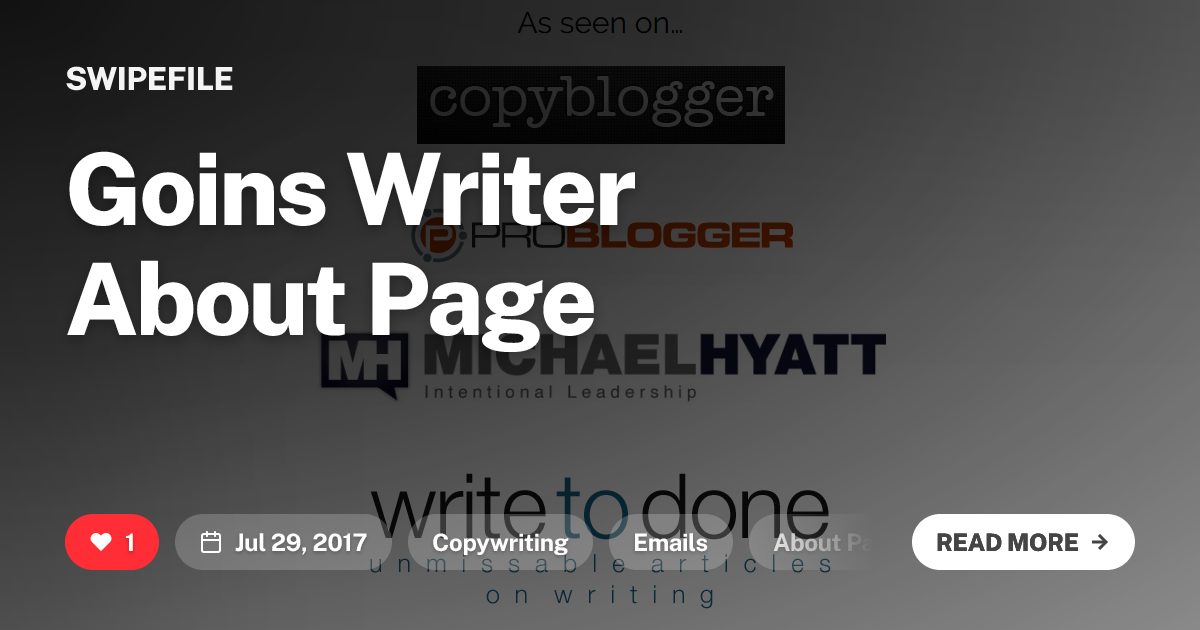 Goins Writer About Page | SwipeFile