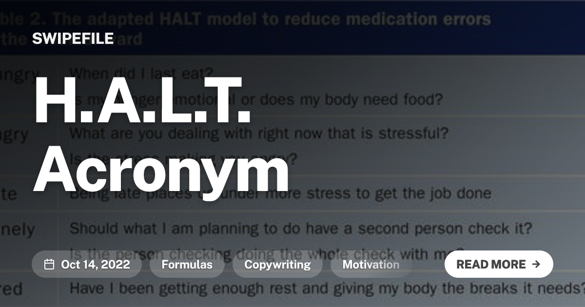 H.A.L.T. Acronym | SwipeFile