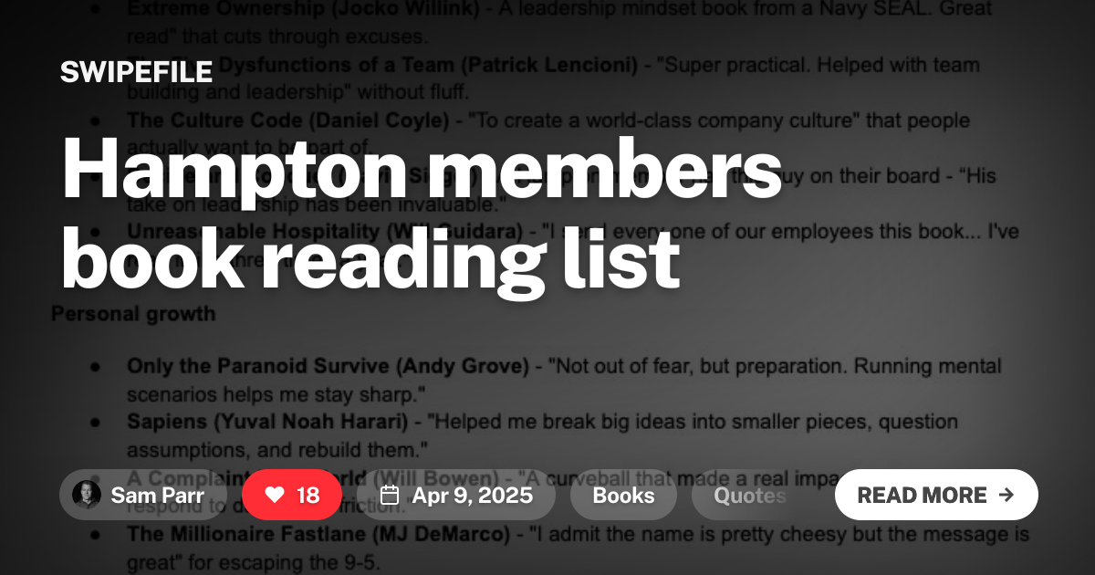Hampton members book reading list | SwipeFile