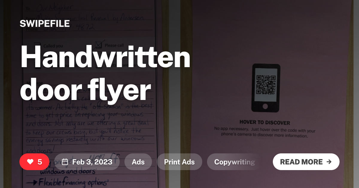 Handwritten door flyer | SwipeFile