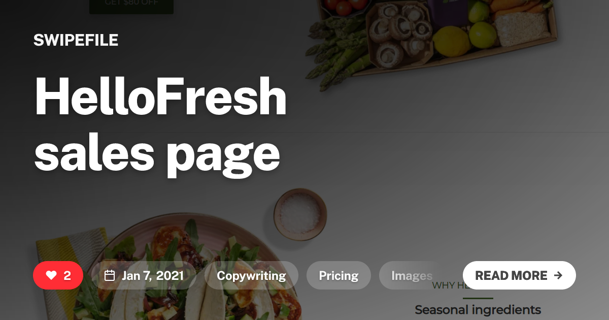 HelloFresh sales page | SwipeFile