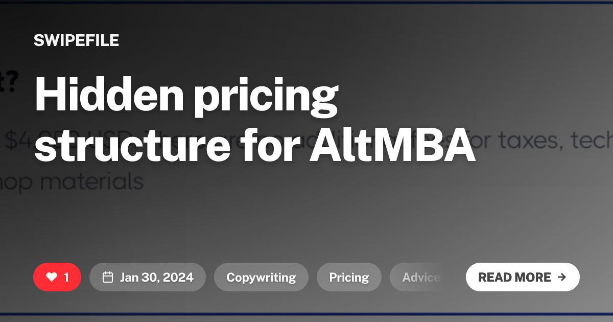 Hidden pricing structure for AltMBA | SwipeFile