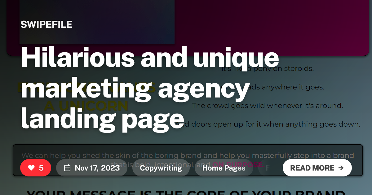 Hilarious and unique marketing agency landing page | SwipeFile