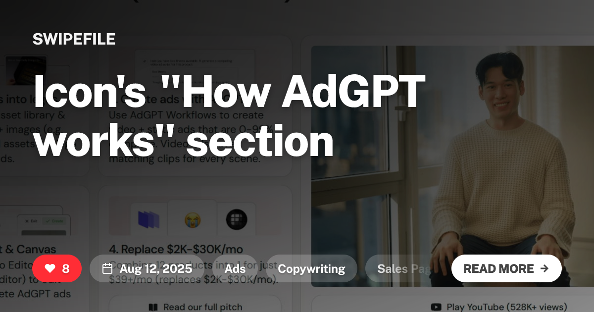 Icon's "How AdGPT works" section | SwipeFile