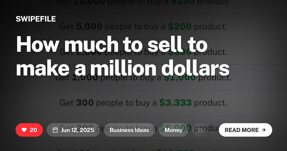 How much to sell to make a million dollars | SwipeFile