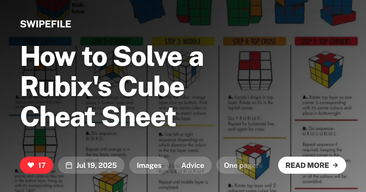 How to Solve a Rubix's Cube Cheat Sheet | SwipeFile