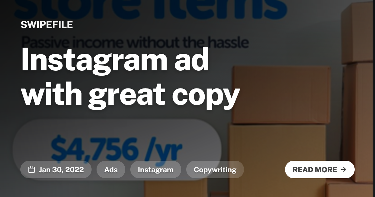 Instagram ad with great copy | SwipeFile