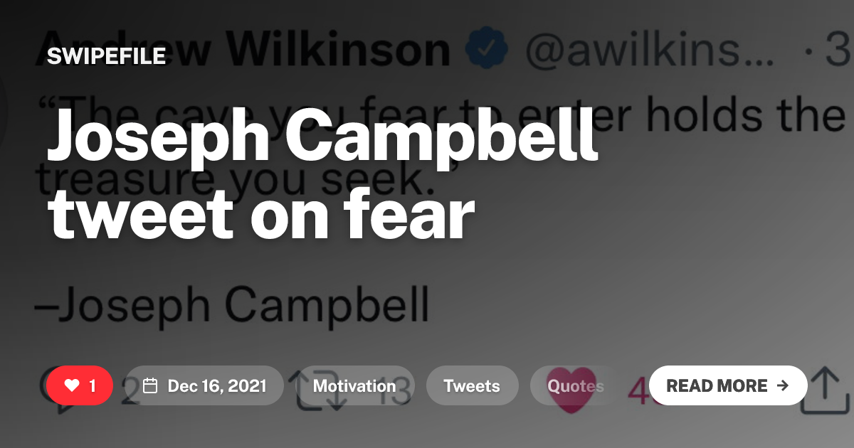 Joseph Campbell tweet on fear | SwipeFile