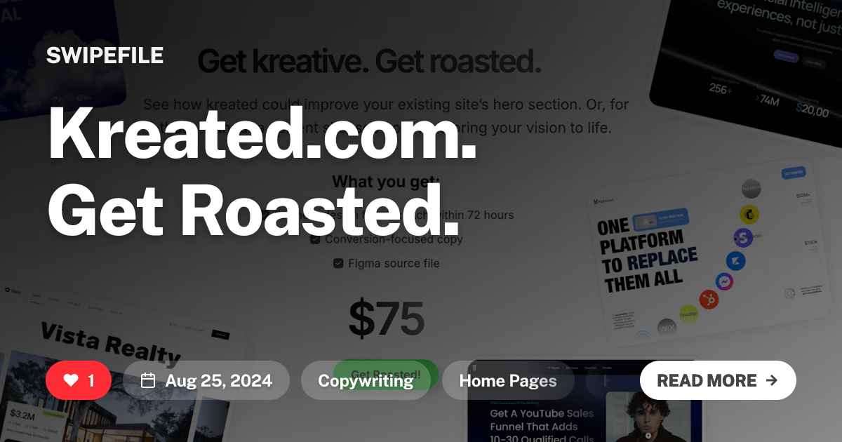 Kreated.com. Get Roasted. | SwipeFile