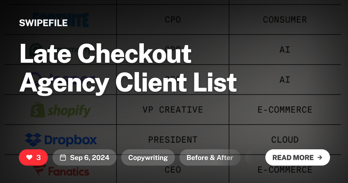 Late Checkout Agency Client List | SwipeFile