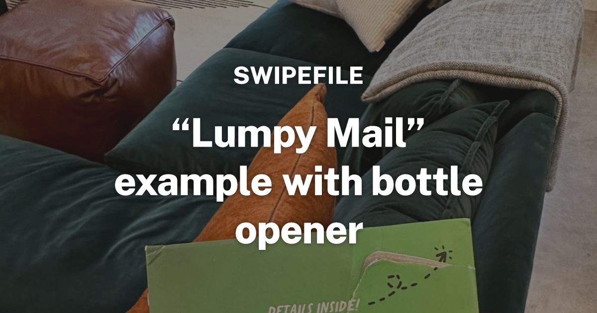 “Lumpy Mail” example with bottle opener | SwipeFile “Lumpy Mail” example with bottle opener | SwipeFile