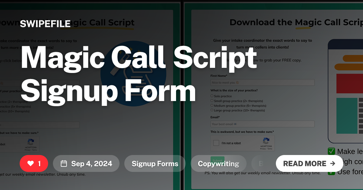 Magic Call Script Signup Form | SwipeFile