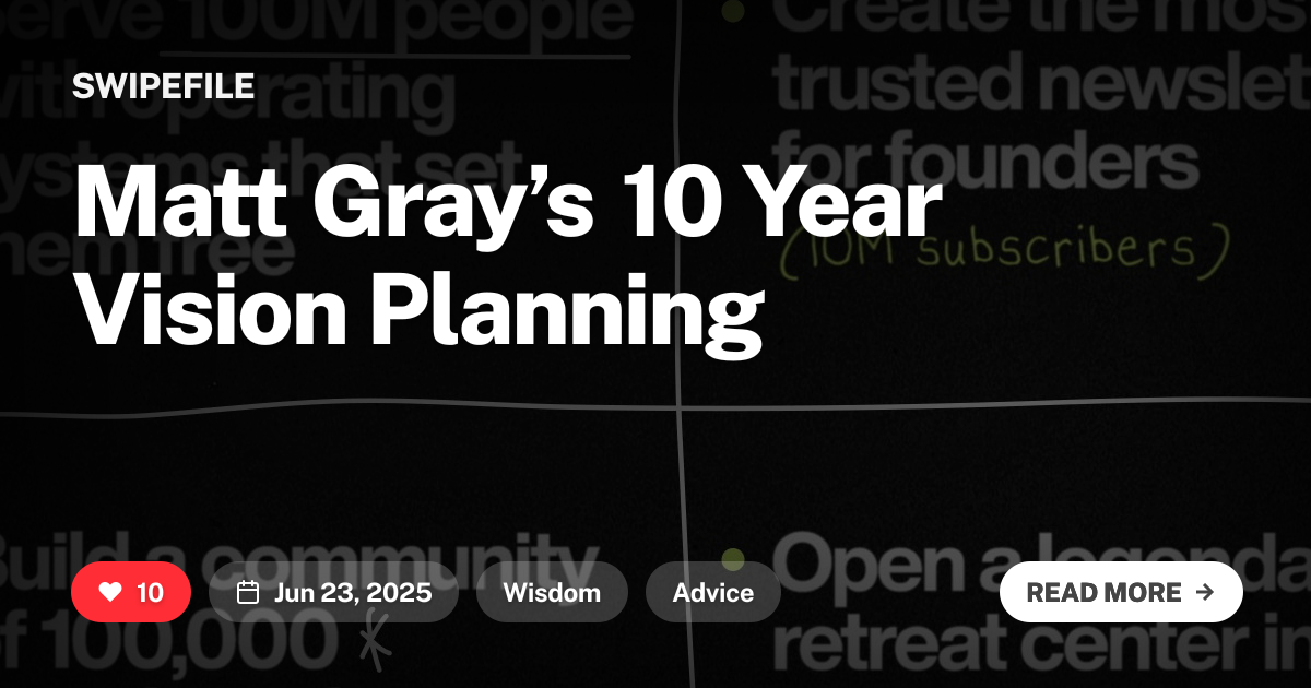 Matt Gray’s 10 Year Vision Planning | SwipeFile