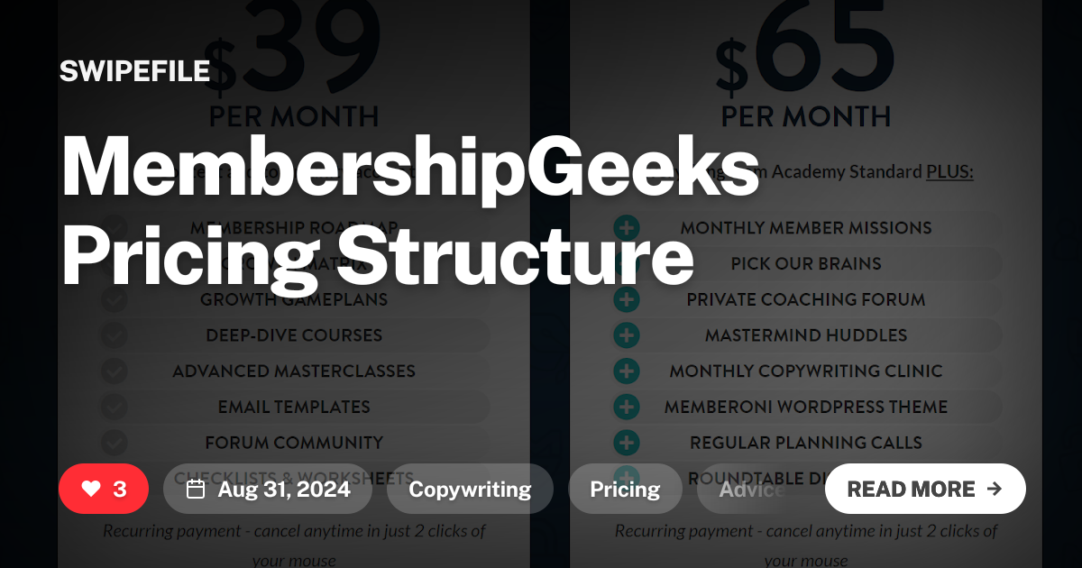 MembershipGeeks Pricing Structure | SwipeFile