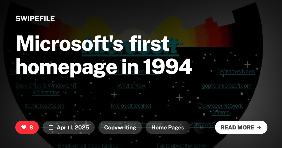 Microsoft's first homepage in 1994 | SwipeFile