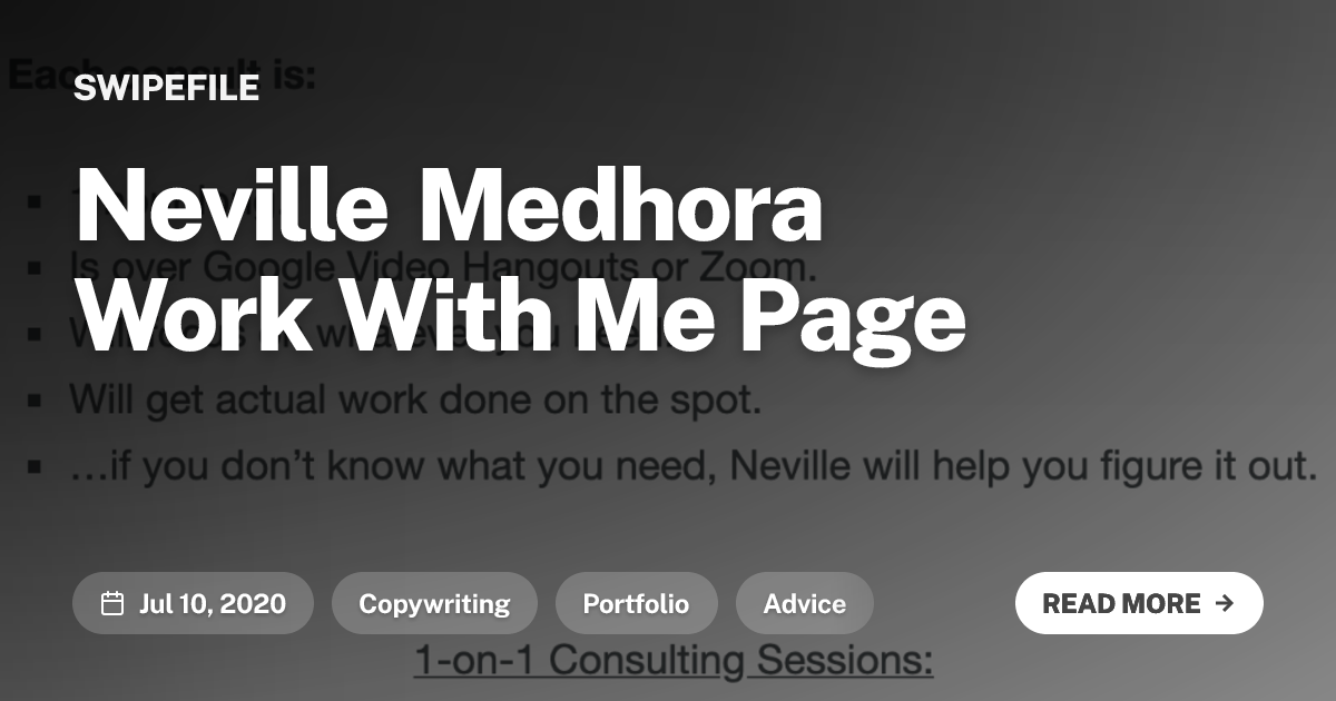 Neville Medhora Work With Me Page | SwipeFile